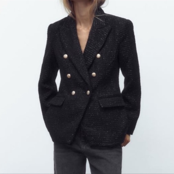 Zara | Jackets & Coats | Zara Double Breasted Textured Weave Jacket ...